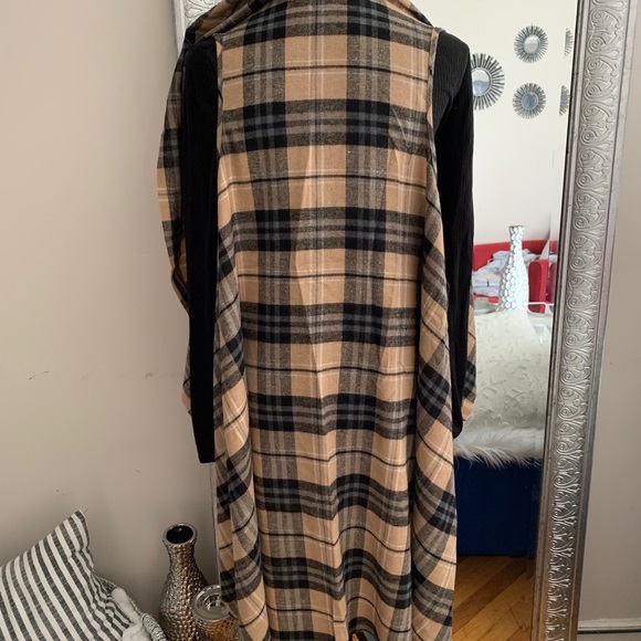 Jackets & Coats | Trendy Sleeveless Grid Print Coffee Colored Coat ...